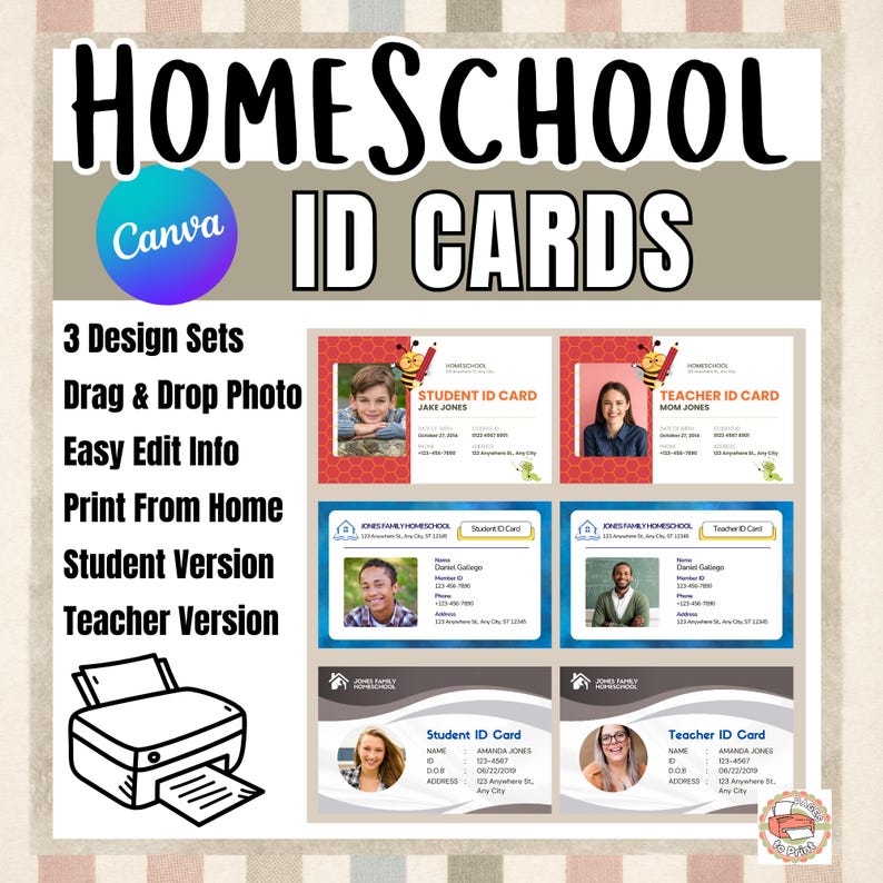 Customizable Homeschool ID Cards for Students & Teachers | Editable ...