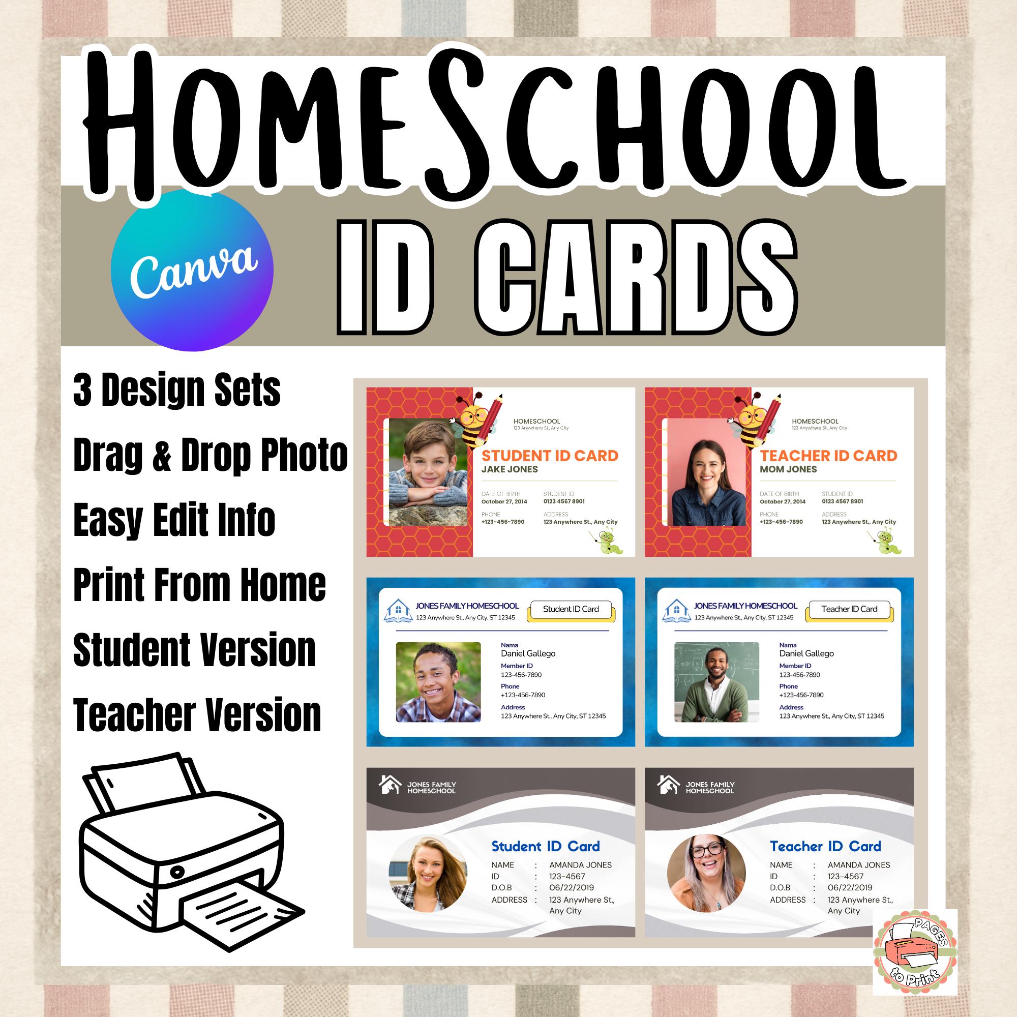 Customizable Homeschool ID Cards for Students & Teachers | Editable ...