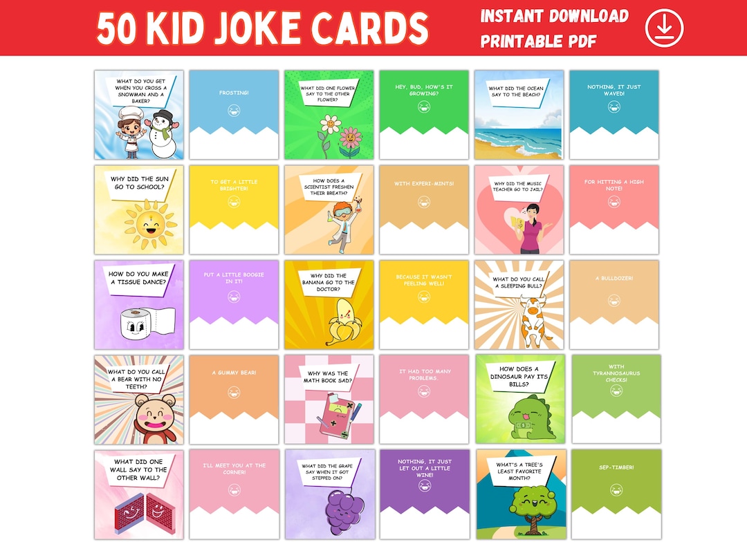 50 Kids Jokes Printable Cards - 17 Pages of Fun Activity Printable for ...