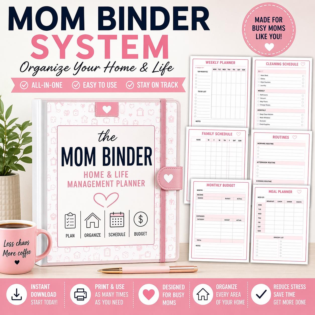 Mom Binder Printable Home Management Planner Family Organizer Routines ...