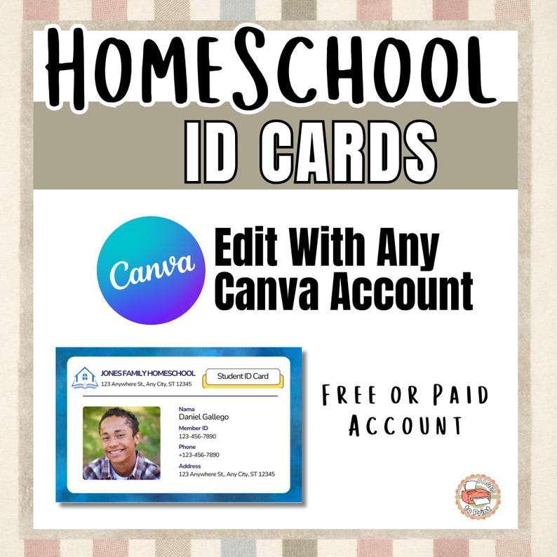 Customizable Homeschool ID Cards for Students & Teachers | Editable ...