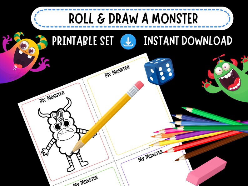 Halloween Monster Drawing Activity - Fun Kit Printable Children Project ...