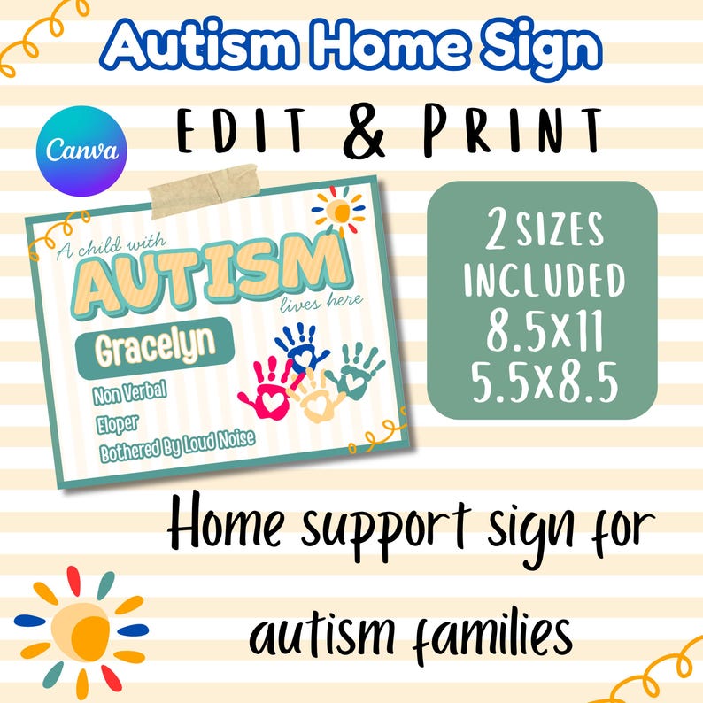 Editable Autism Home Sign Canva Template: Personalized Printable ...