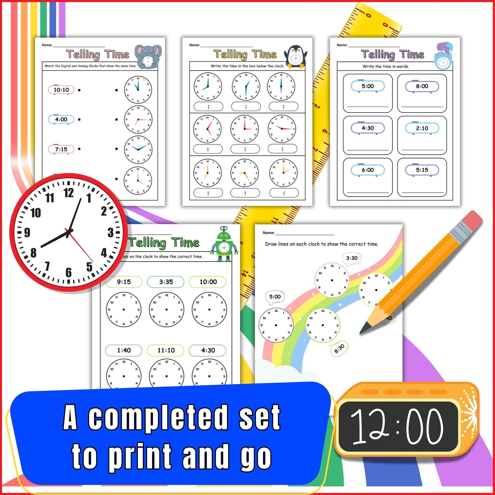 Learning to Tell Time Worksheets - Digital and Analog Clock Activities ...