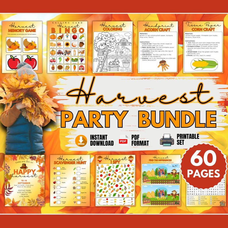 Fall Harvest Activity Party MEGA Bundle 60 Pages of Fun Pre-k ...