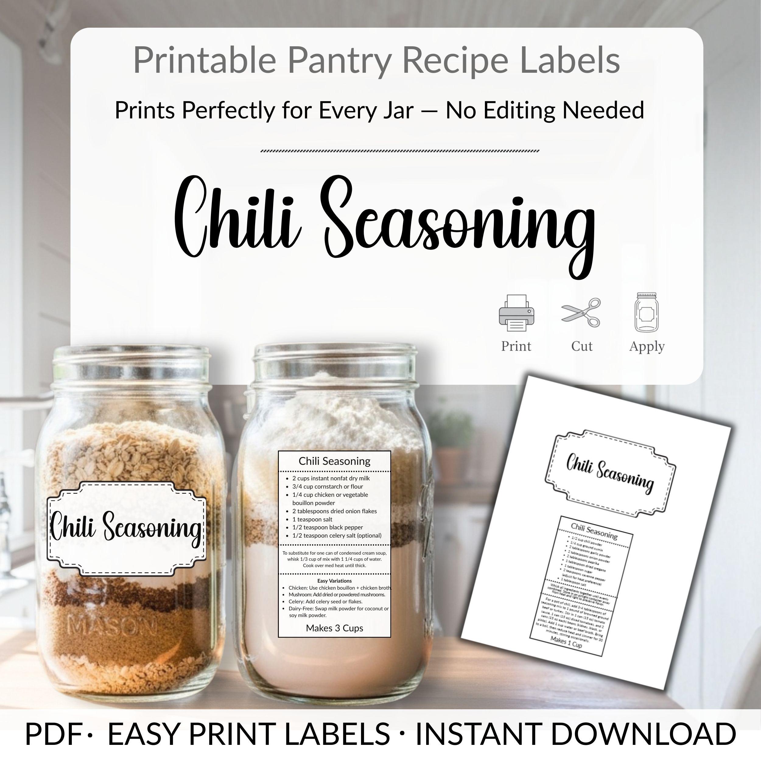 Chili Seasoning Dry Mix Recipe Labels | Printable Pantry Staples ...