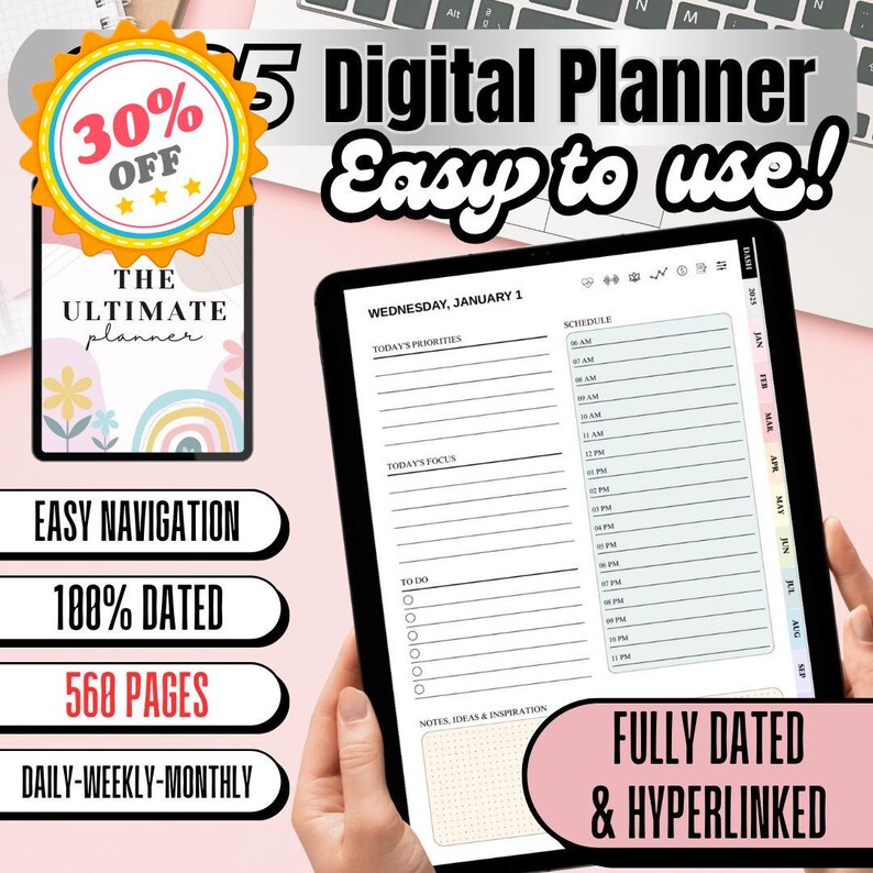 2025 Digital Planner | Fully Hyperlinked | Digital Calendar ...