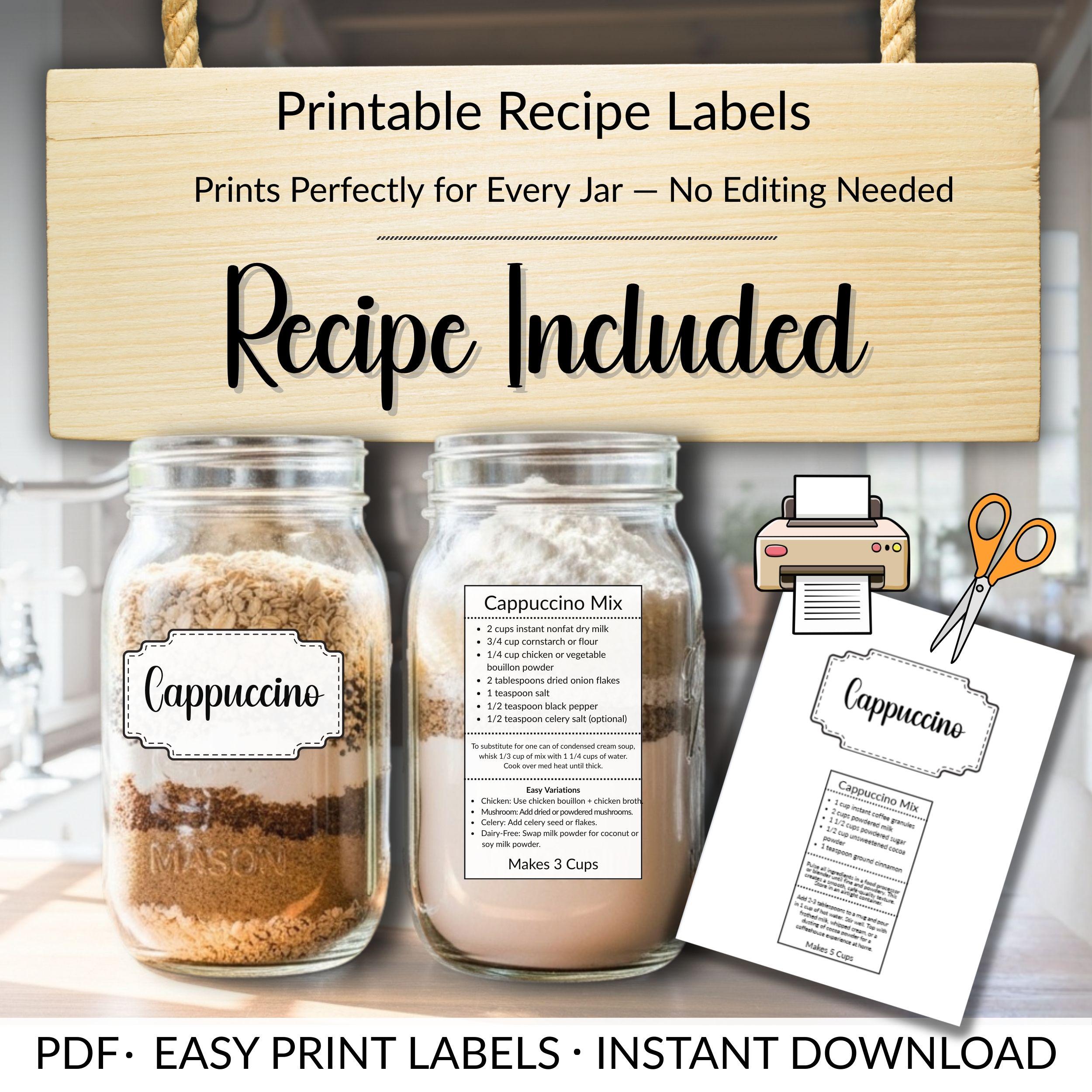 Cappuccino Coffee Dry Mix Recipe Labels | Printable Pantry Organization ...