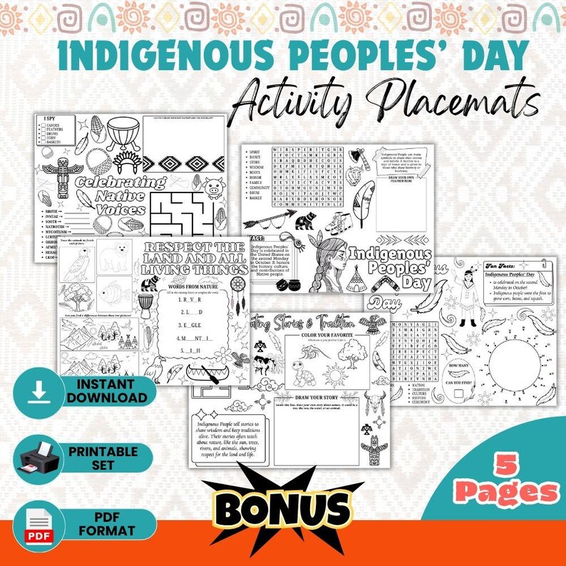 Indigenous People Activity Book + 5 Bonus Placemats | Printable 24-page ...