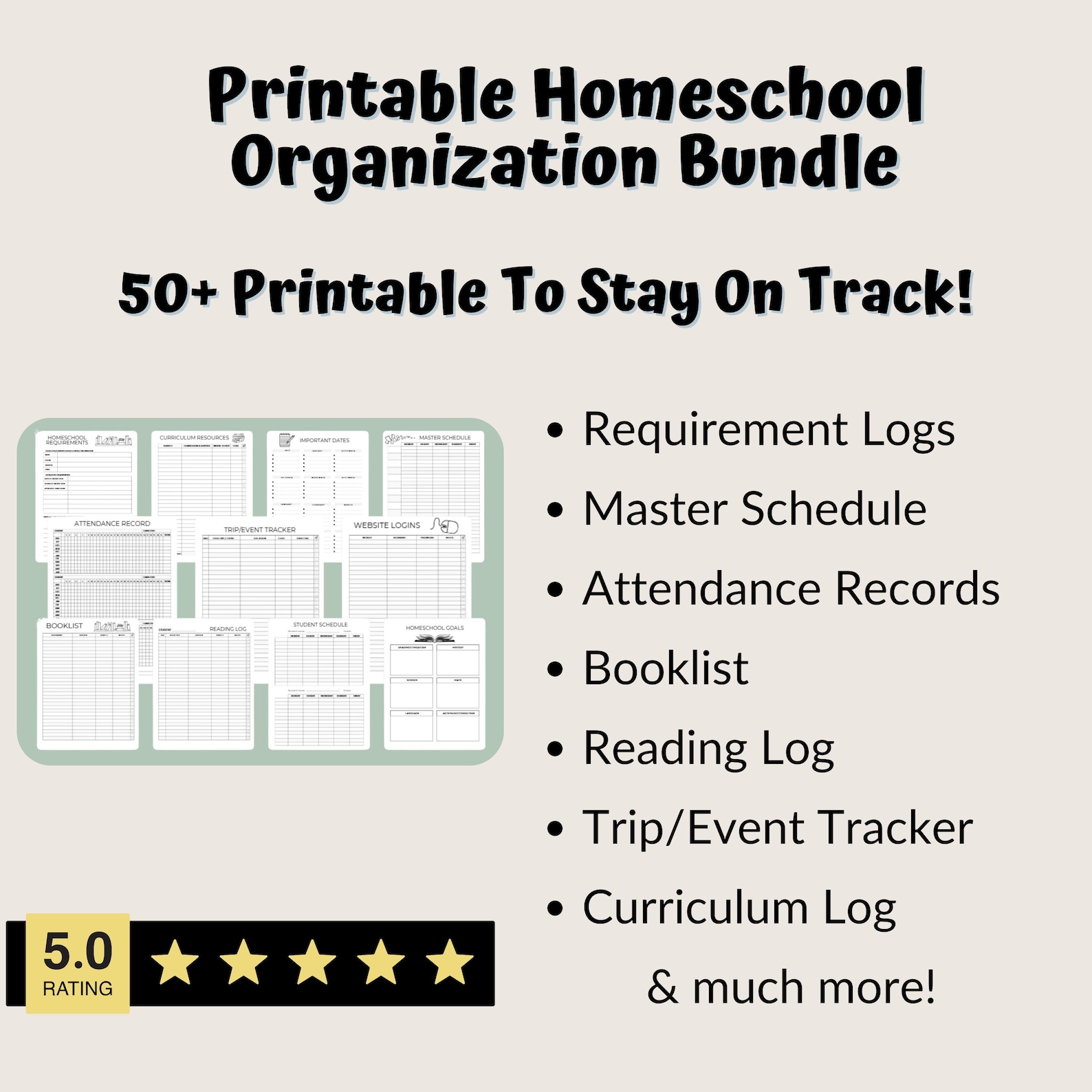 Homeschool Bundle, 50+ Printable Home School Forms to Stay Organized ...