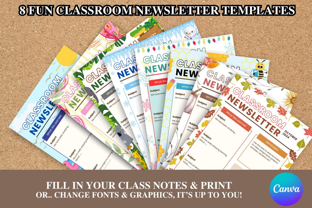 Editable Classroom Newsletter Templates: 8 Custom Canva Designs for ...