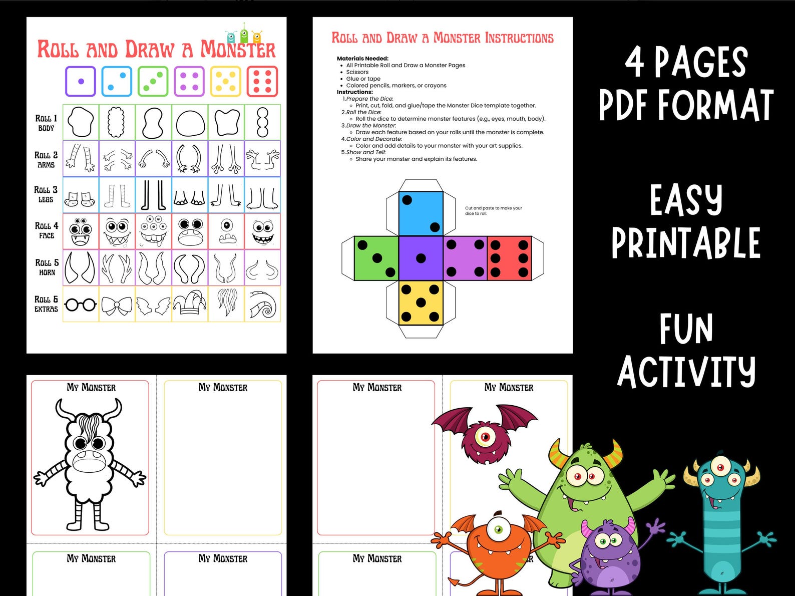 Halloween Monster Drawing Game: Roll and Draw Activity (printable) - Etsy