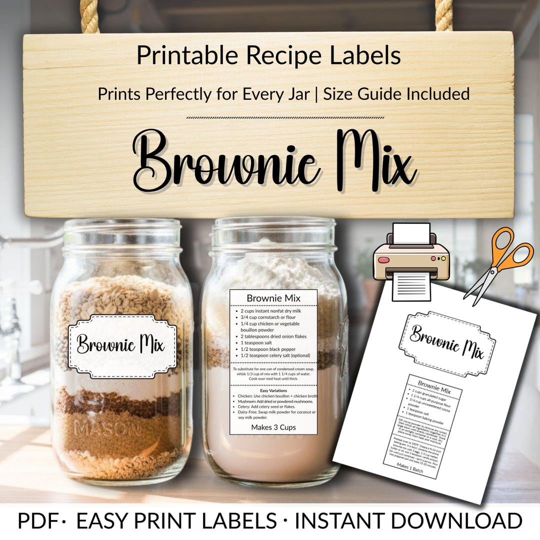Brownie Dry Mix Recipe Pantry Labels | Print & Bake at Home | Kitchen ...