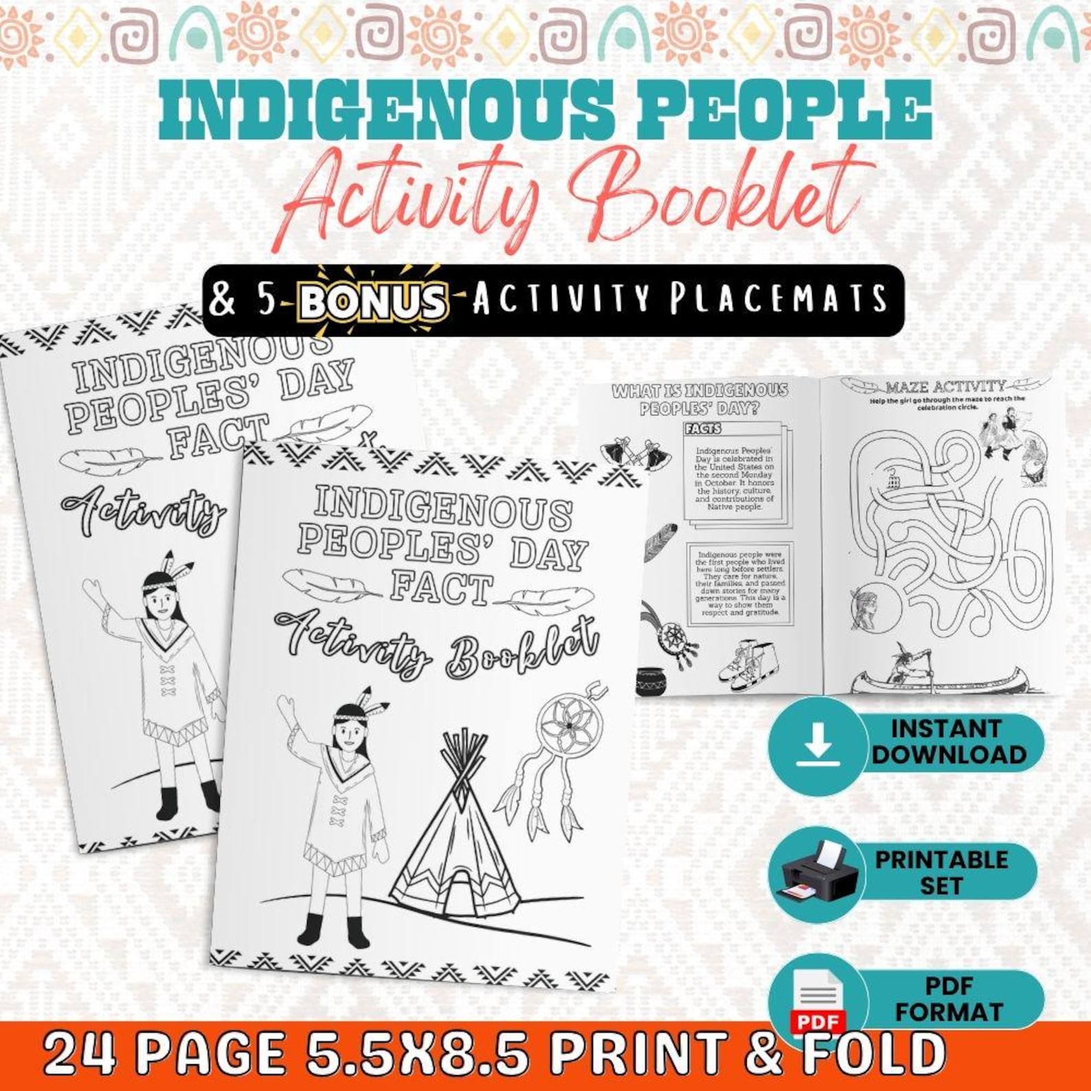 Indigenous People Activity Book + 5 Bonus Placemats | Printable 24-page ...