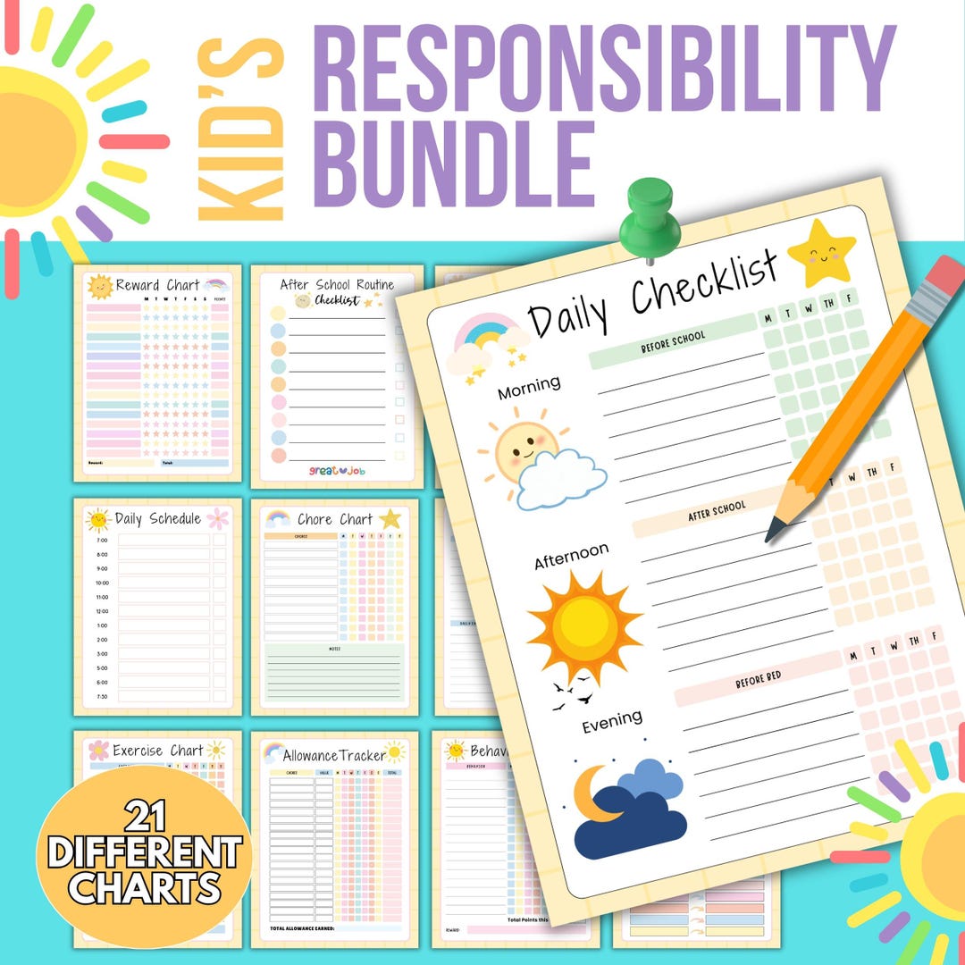 Kids Routine Chart Printable, Daily Chore Chart for Kids, Simple ...