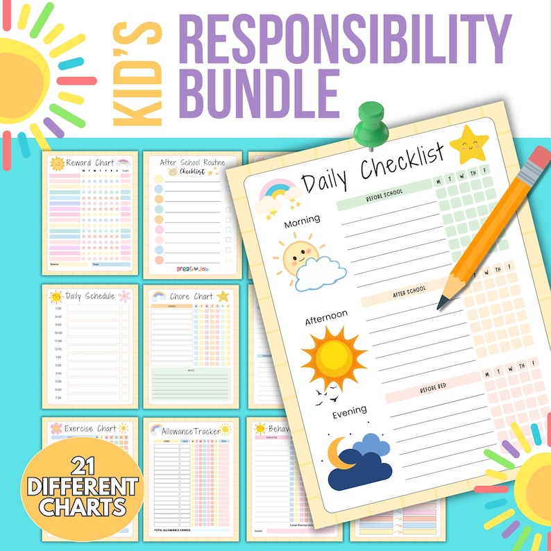 Responsibility Charts for Kids Printable Bundle | Daily Routines, Chore ...