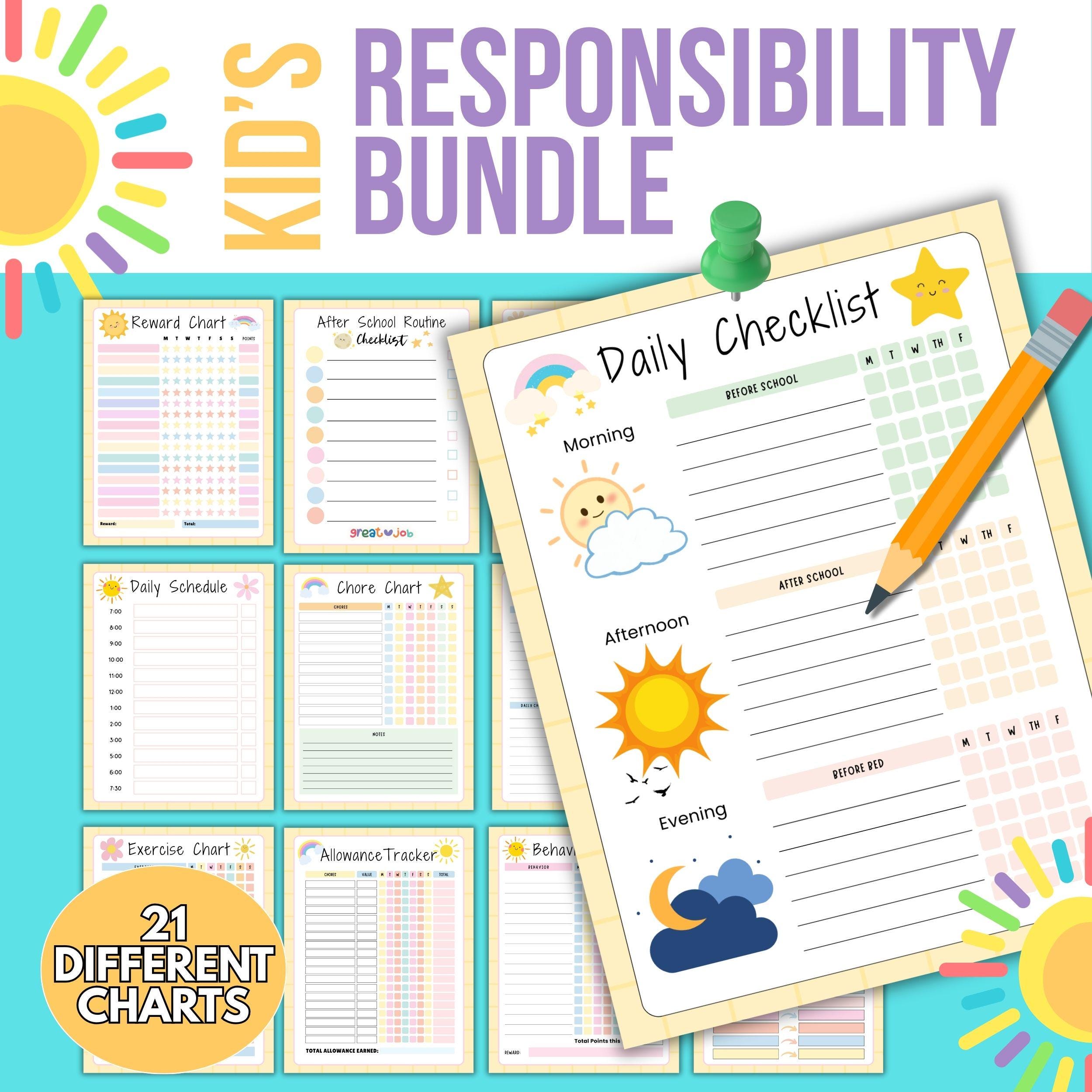 Responsibility Charts for Kids Printable Bundle | Daily Routines, Chore ...