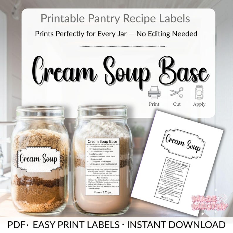 Cream Soup Base Dry Mix Recipe Labels | Printable Pantry Staples for ...