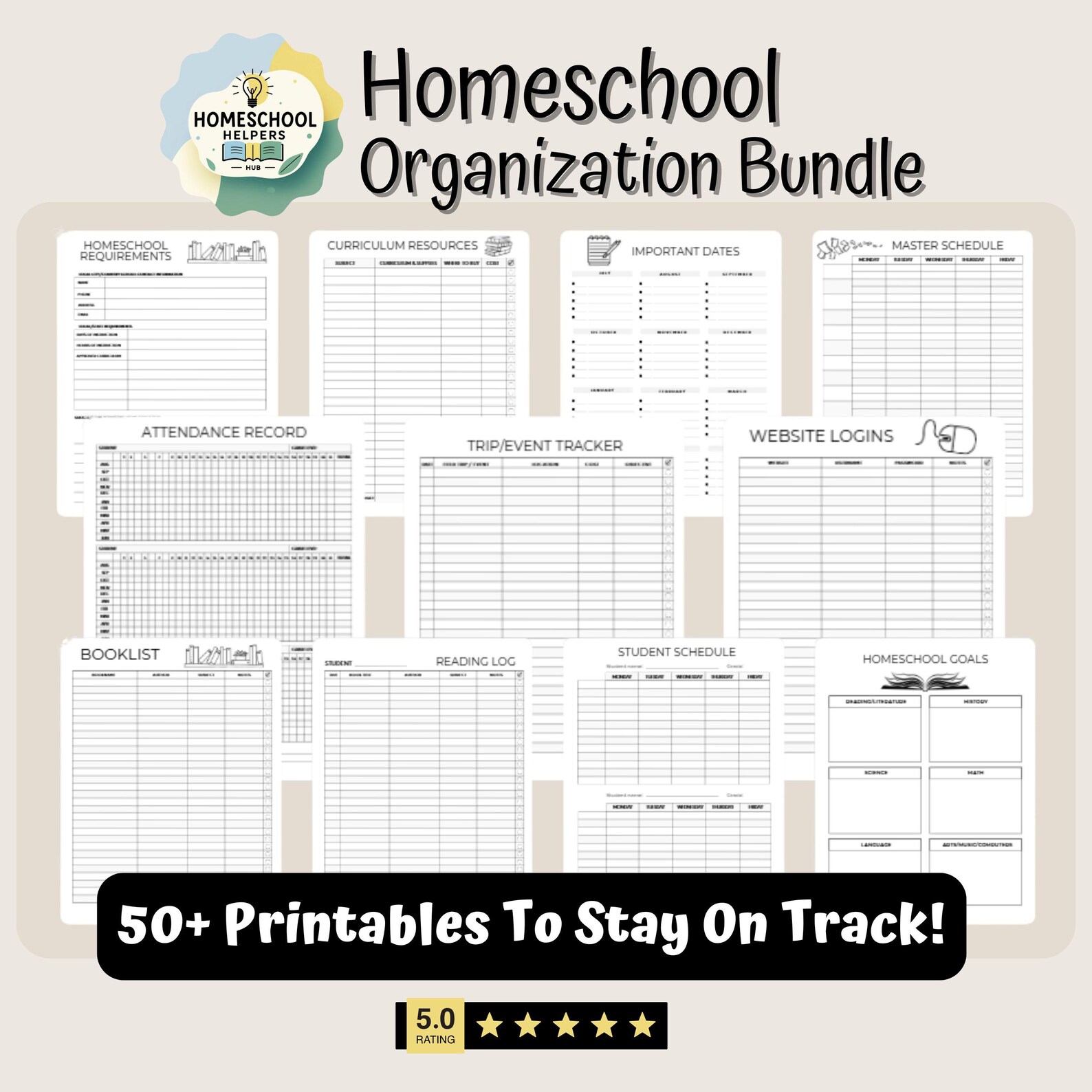 Homeschool Bundle, 50+ Printable Home School Forms to Stay Organized ...