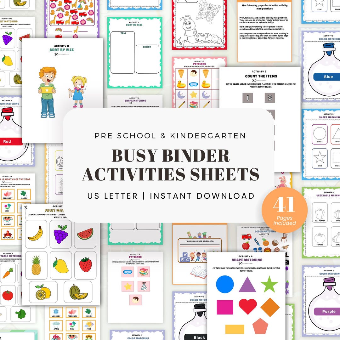 Preschool Kindergarten Busy Book: Learning Activity Binder (digital ...