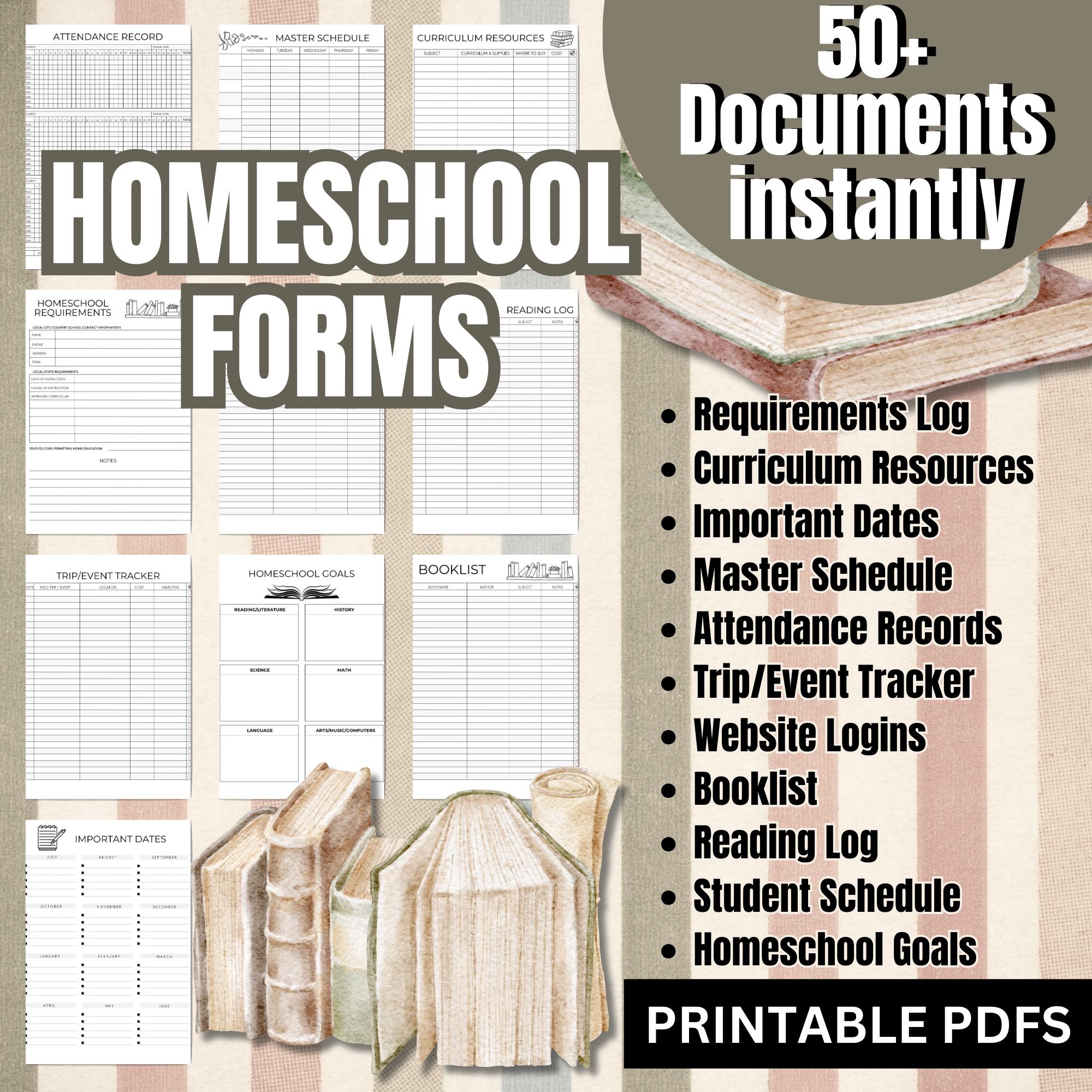 50+ Homeschool Forms Bundle Documents Printable Tracker Schedule Log ...