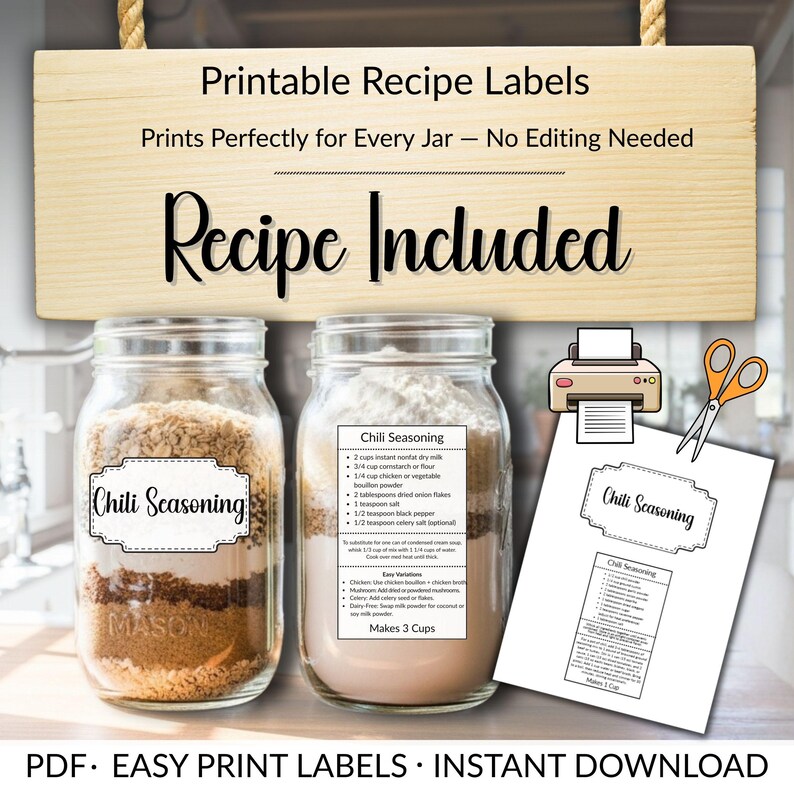 Chili Seasoning Dry Mix Recipe Labels | Printable Pantry Staples ...