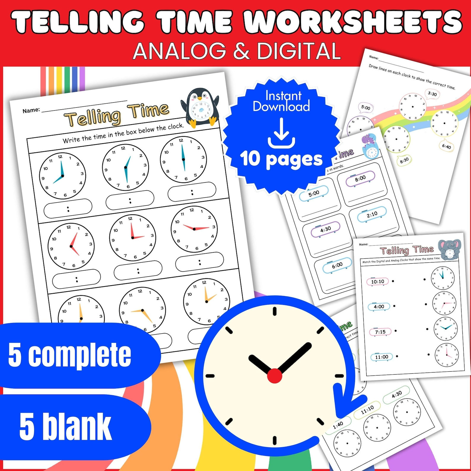 Learning to Tell Time Worksheets - Digital and Analog Clock Activities ...