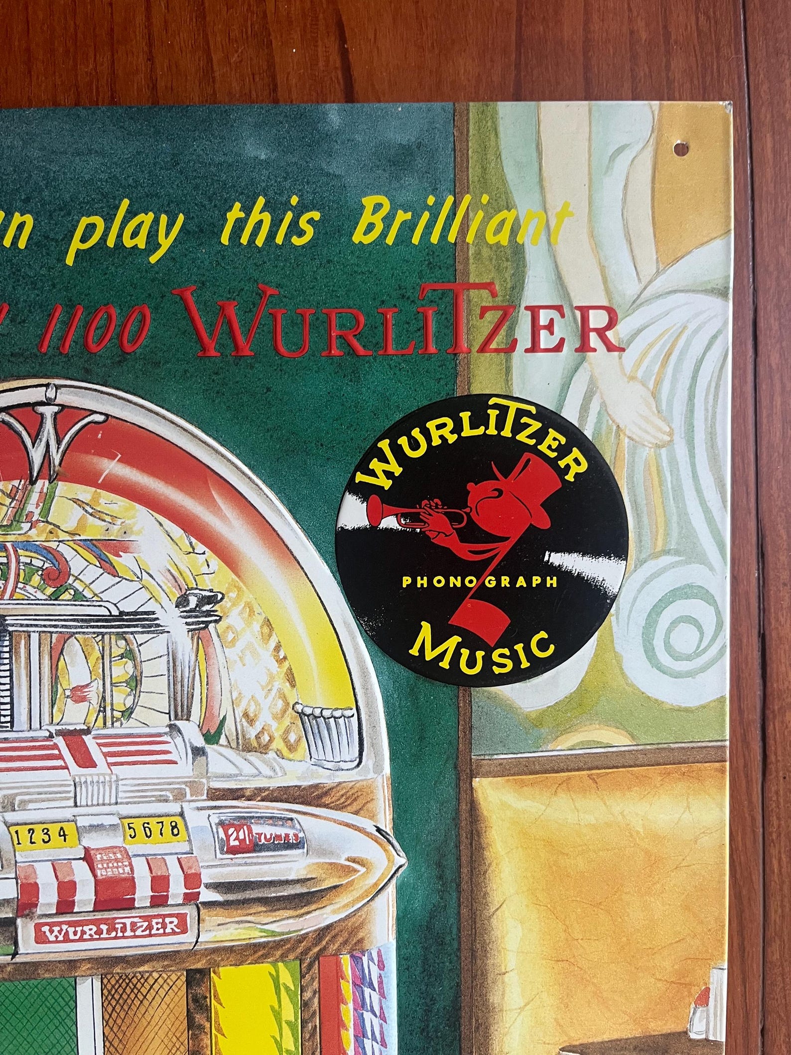 Wurlitzer Vintage Nickel Record Player Metal Promotional Sign Wall Ad ...