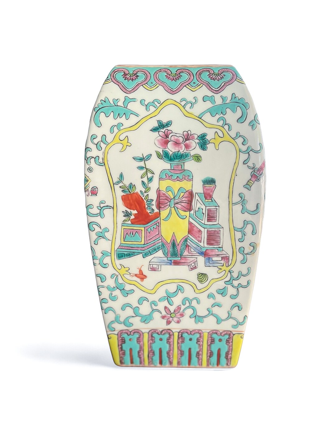 Antique Chinese Famille Rose Square Vase 20th Century Floral No Lid 12. ...