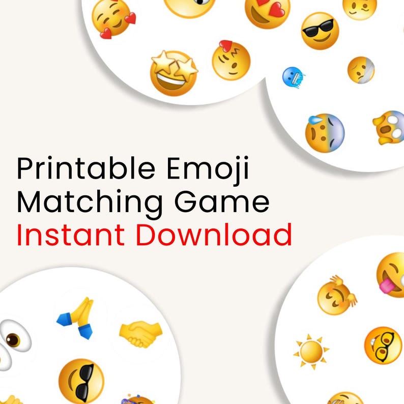 Printable Emoji Matching Card Game | Digital Spot-it Style Game | Fun ...