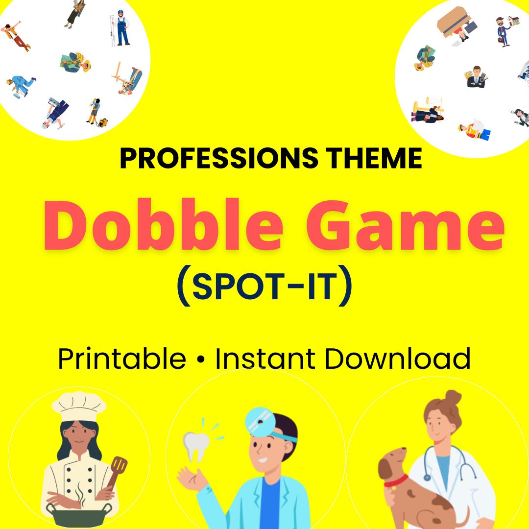 Professions Dobble / Spot-it Game • Printable Matching Card Game • Jobs ...