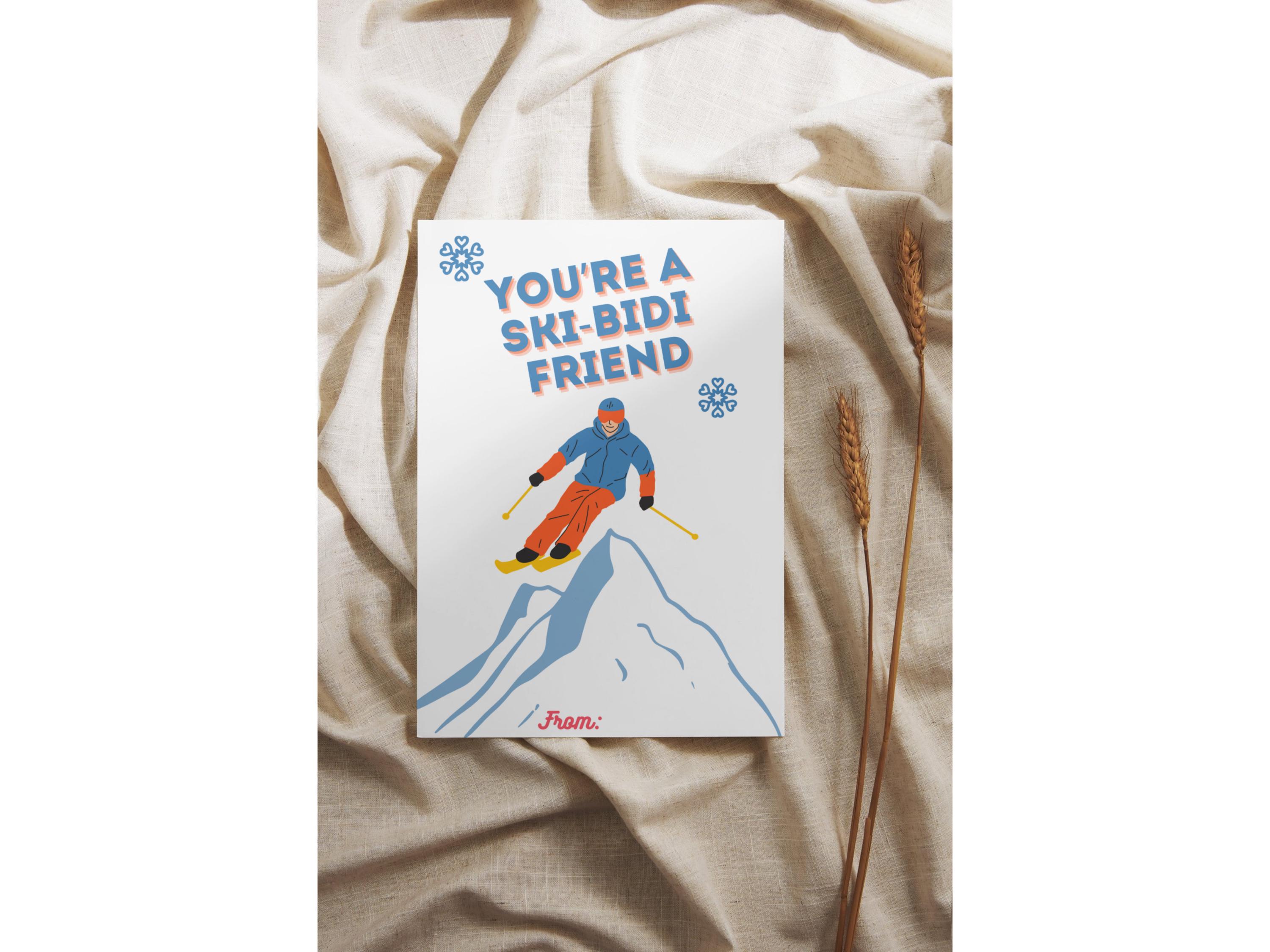 Skiing Valentines Cards, Printable Kids Valentine, Ski Valentine's Day ...