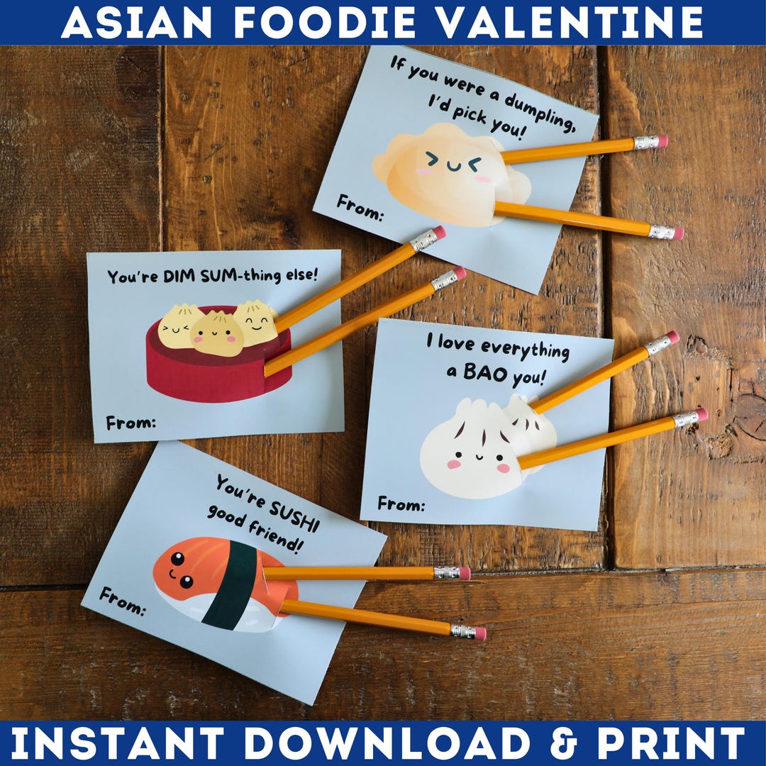 Printable Valentine Cute Asian Food, Sushi Valentine, Pencil Valentine ...