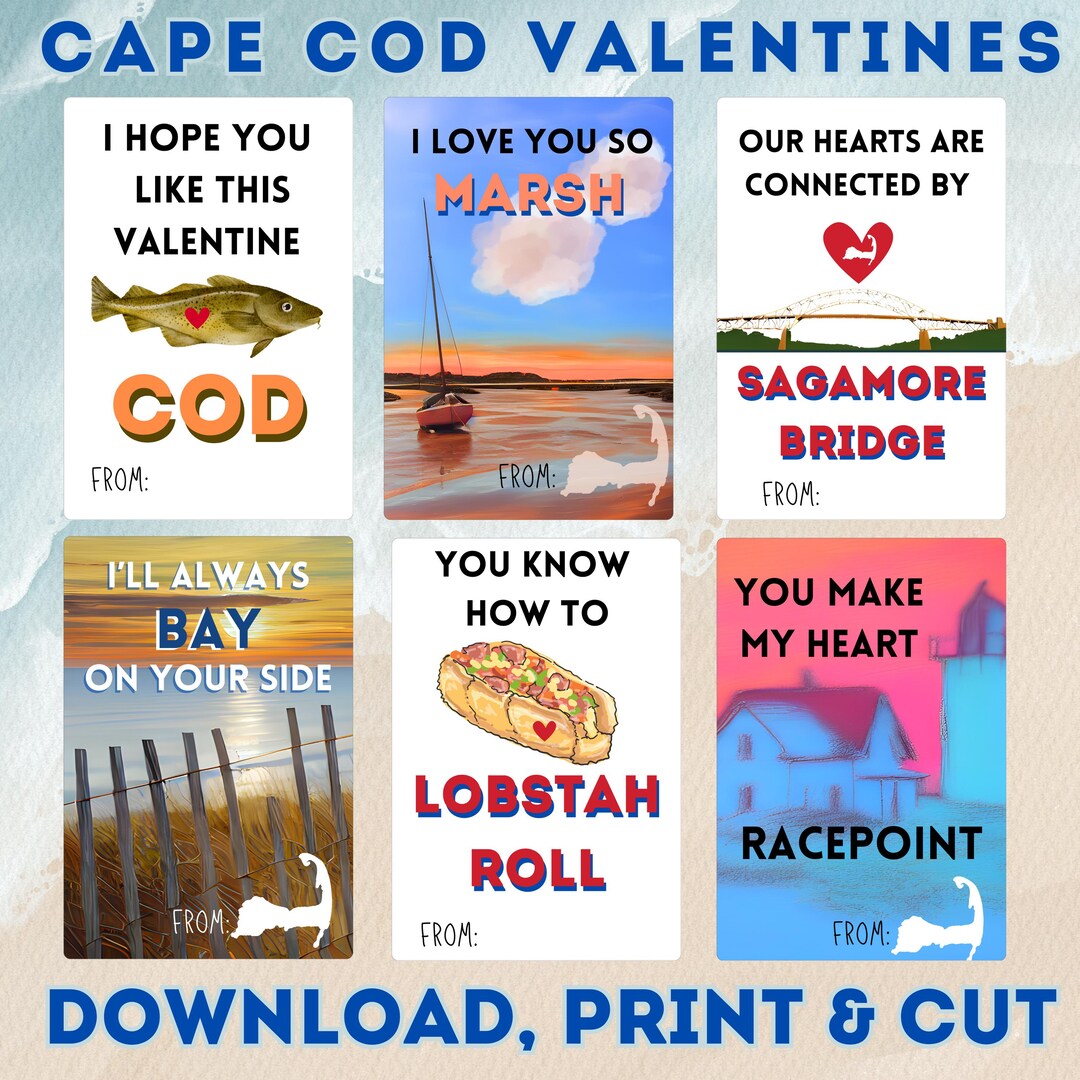 Cape Cod Valentine Printable, New England Valentines, Massachusetts ...