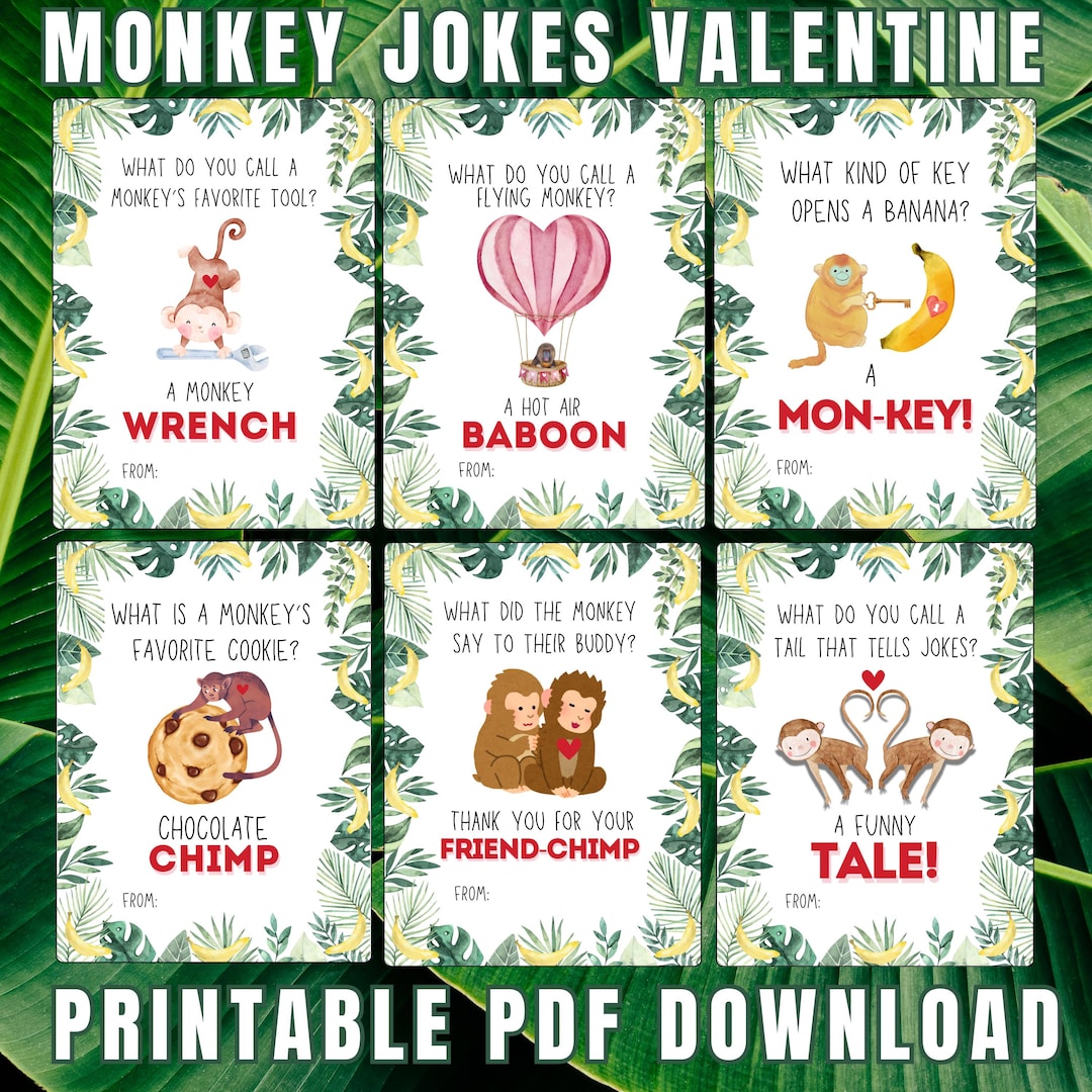 Printable Monkey Valentine Jokes, Kids Joke Valentine, Ape Classroom ...