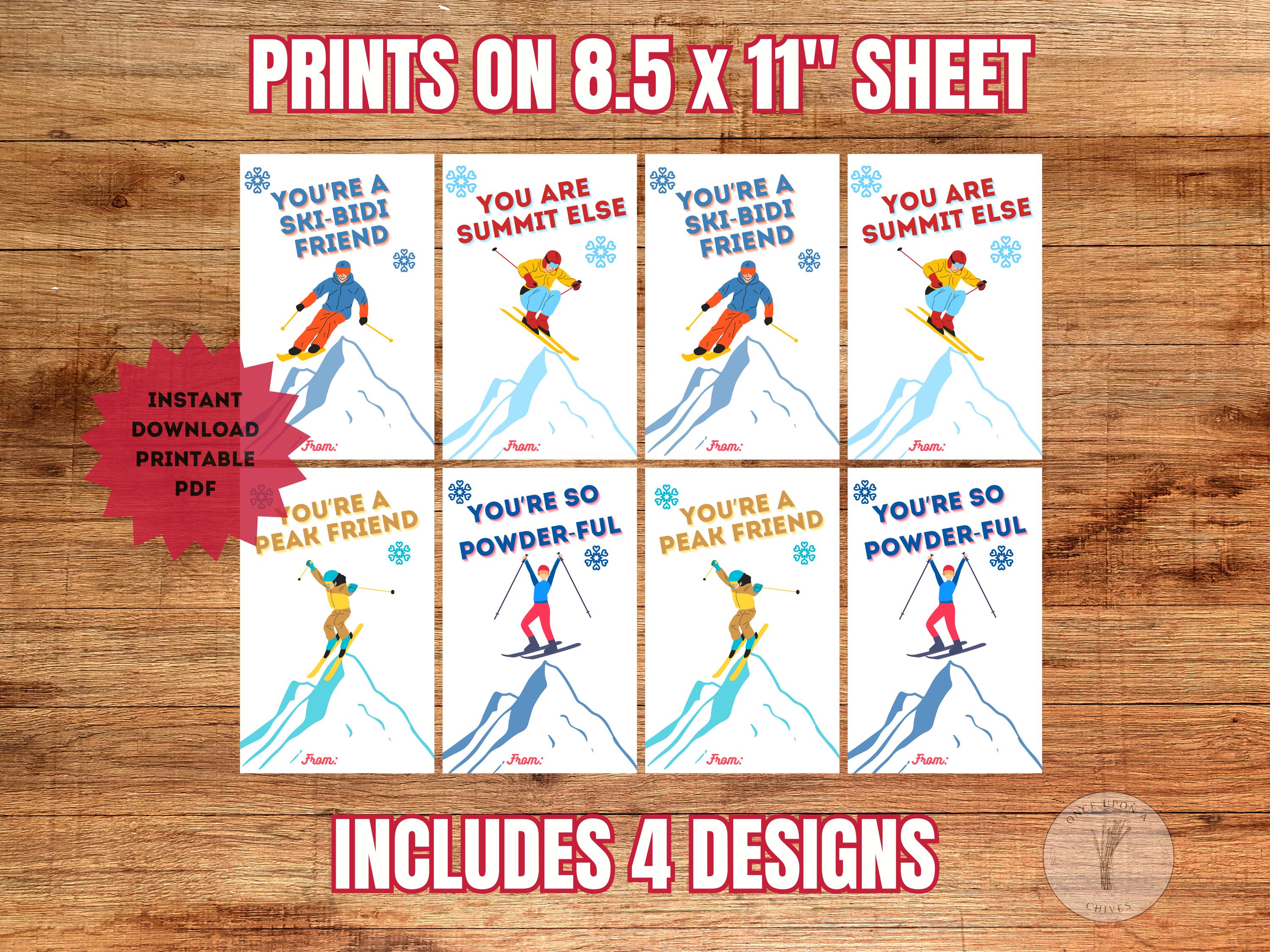 Skiing Valentines Cards, Printable Kids Valentine, Ski Valentine's Day ...