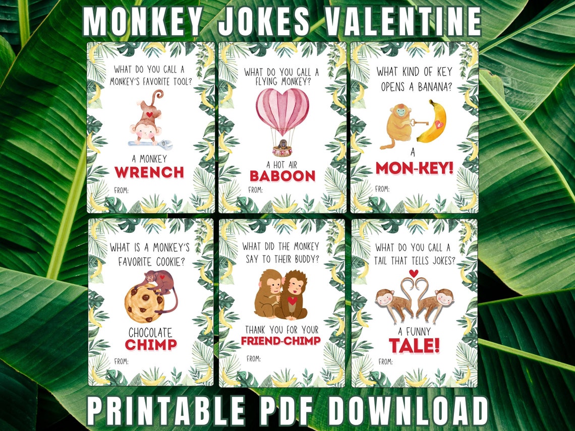 Printable Monkey Valentine Jokes, Kids Joke Valentine, Ape Classroom ...