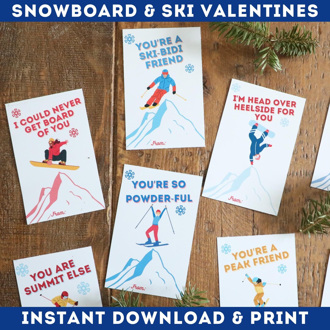 Snowboard Valentines Day Cards, Skiing Valentine's, Kids Classroom ...