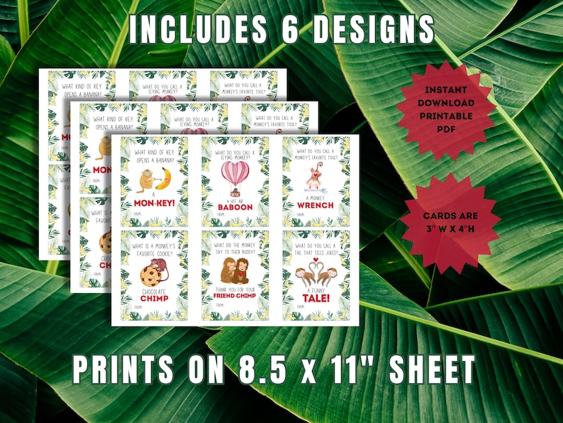 Printable Monkey Valentine Jokes, Kids Joke Valentine, Ape Classroom ...