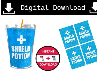MINI Shield Potion Water Bottle Label – Gamer Birthday, Kids Party ...