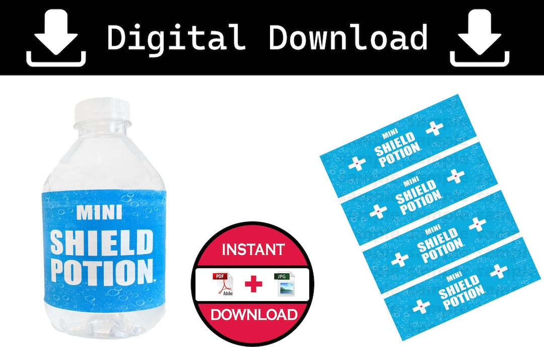 MINI Shield Potion Water Bottle Label – Gamer Birthday, Kids Party ...