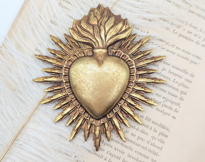 Sacred Heart Ex Voto Gold Wall Decor – Vintage Religious Ornament ...