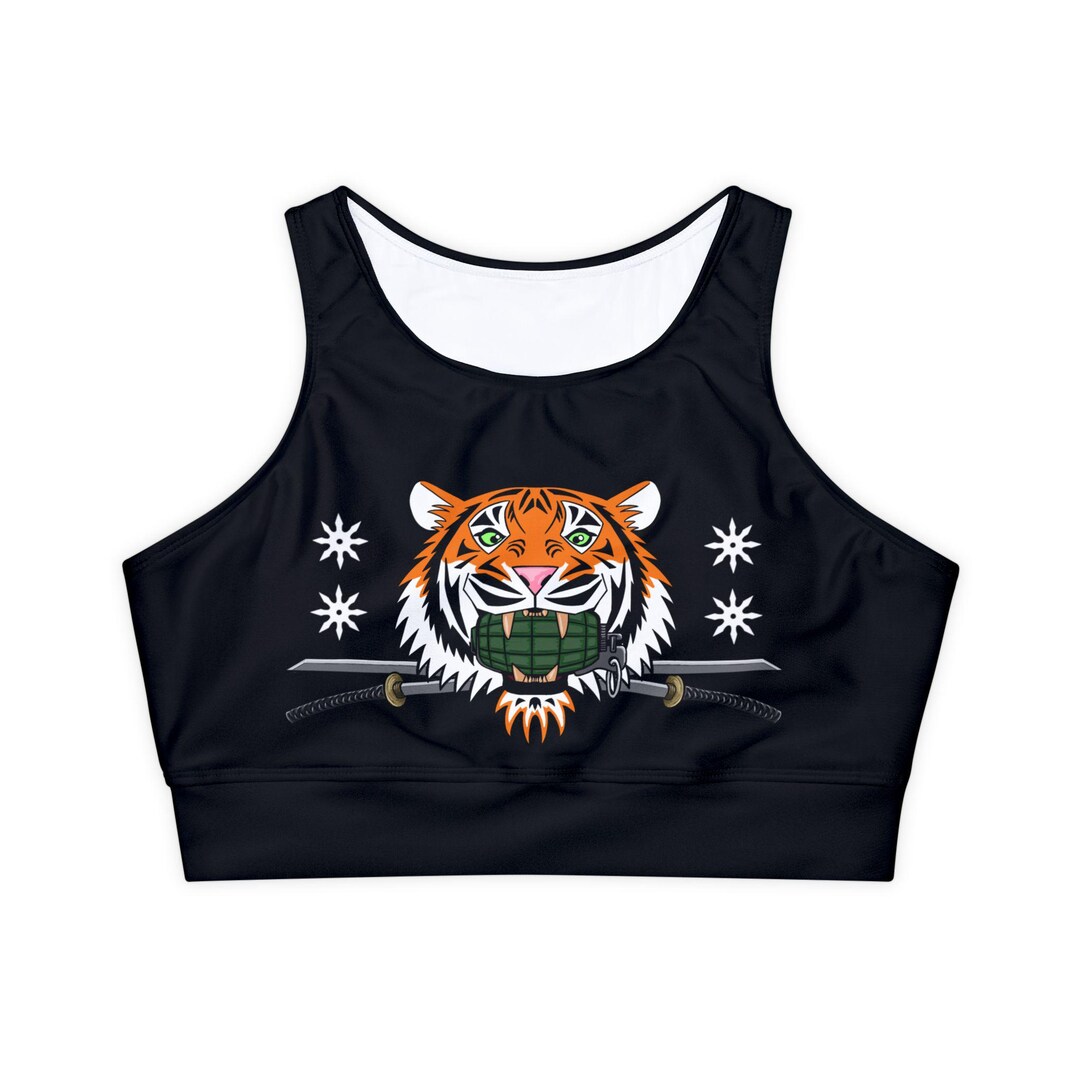 Padded Sports Bra James Bond Tigers Ninja Training Gear High Neckline ...