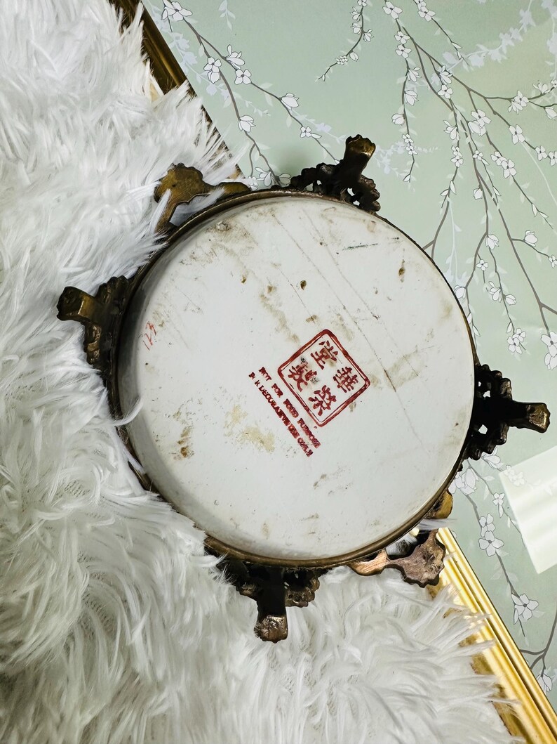 Vintage Hua Ping Tang Zhi Porcelain & Bronze Footed Dish - Etsy