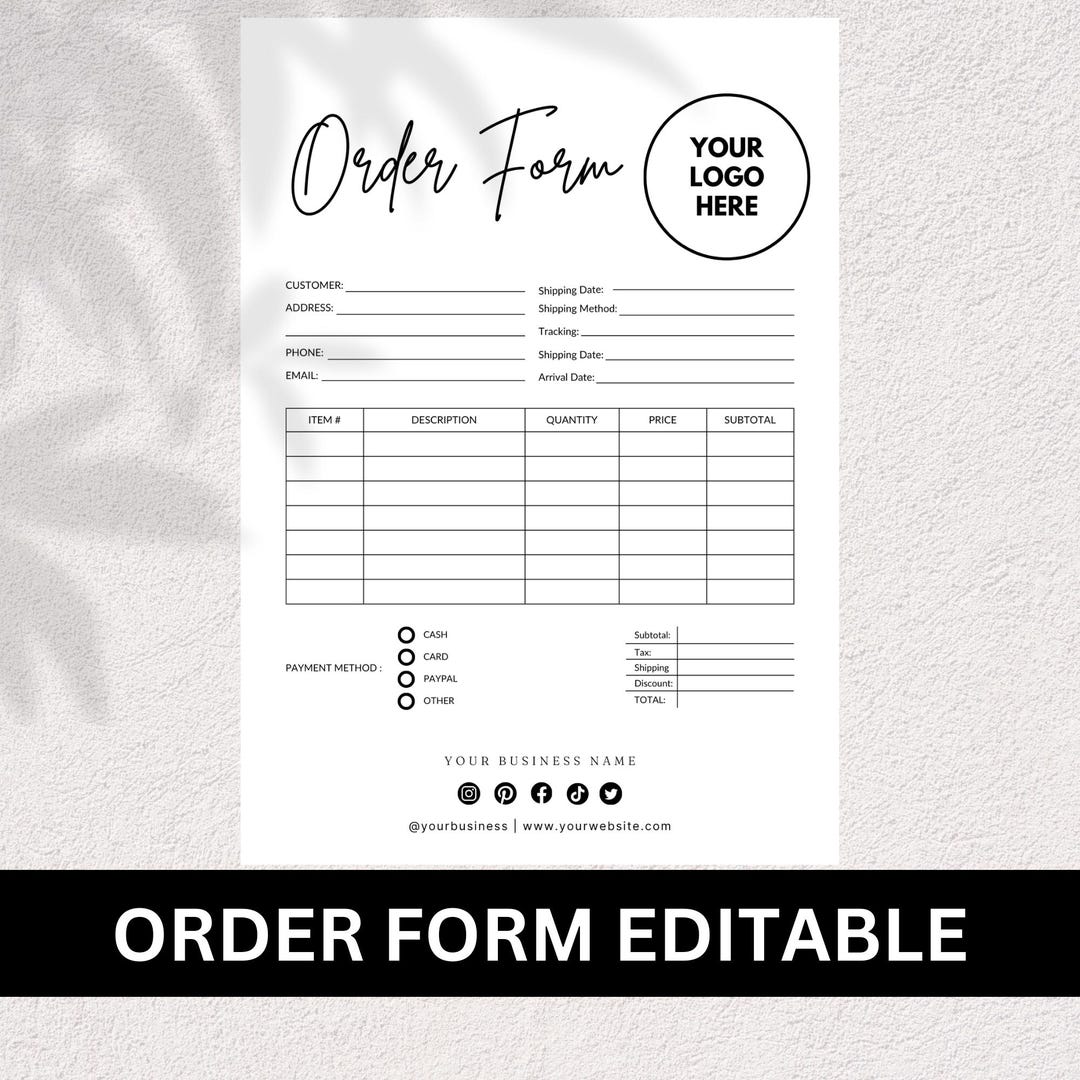Custom Order Form, Order Form Template Editable, Small Business Order ...