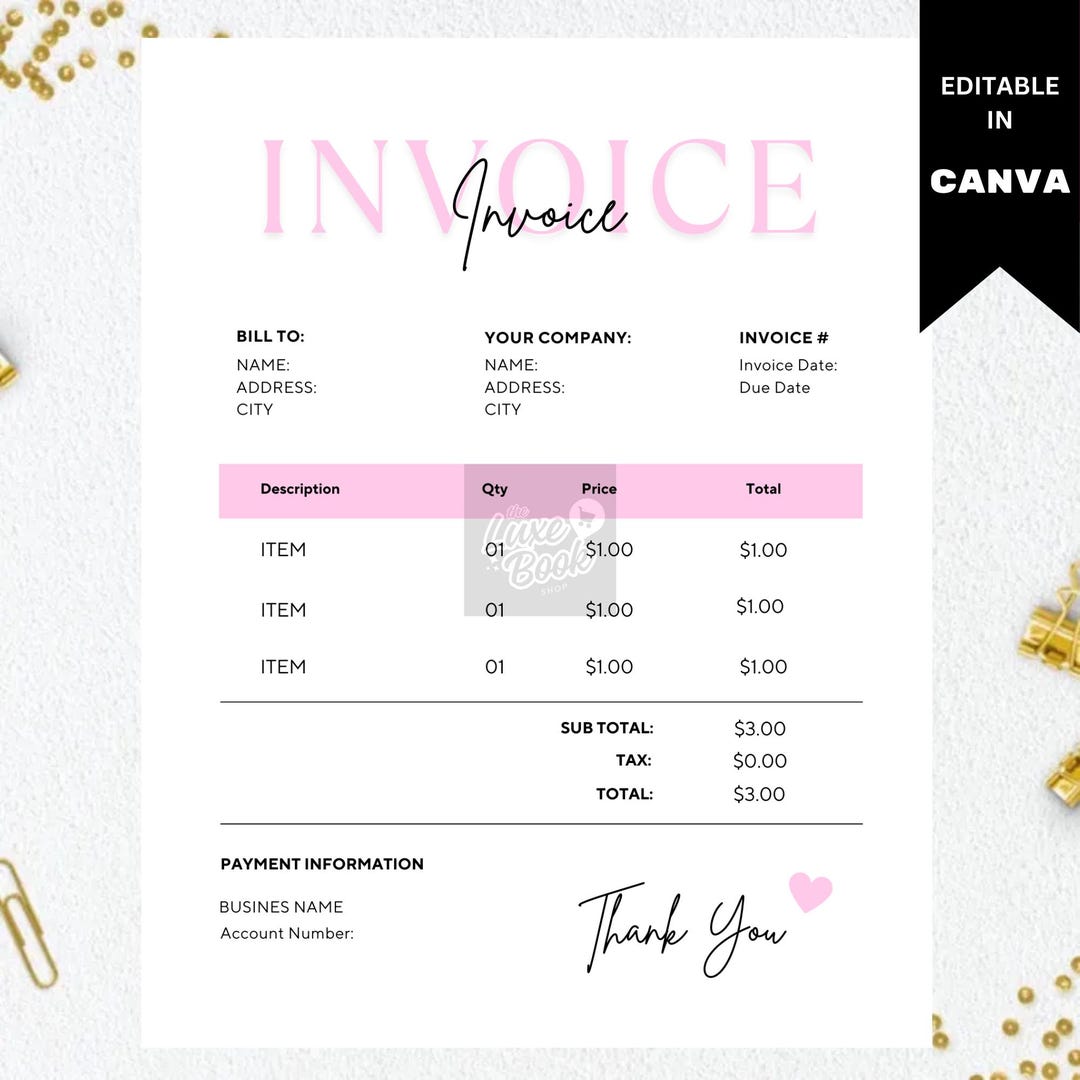 Editable Invoice Template Printable Billing & Receipt Form Professional ...