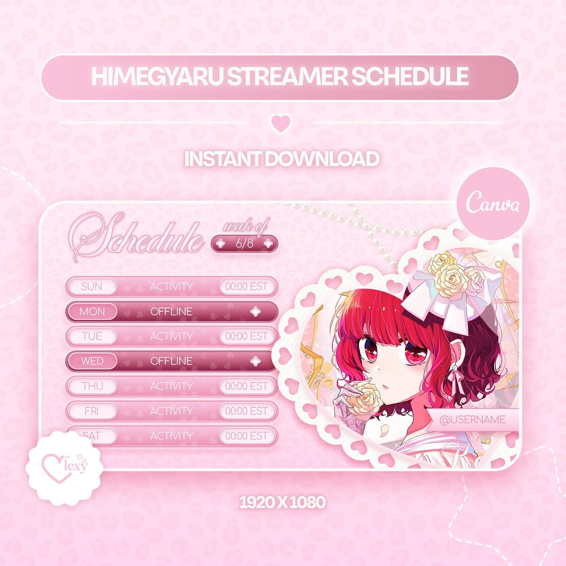 Streaming Schedule Himegyaru Pink Canva Template Kawaii Vtubers and ...