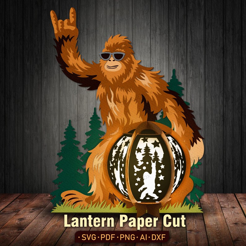 Bigfoot Lantern SVG, Sasquatch Layered Shadow Box, Forest Papercut ...