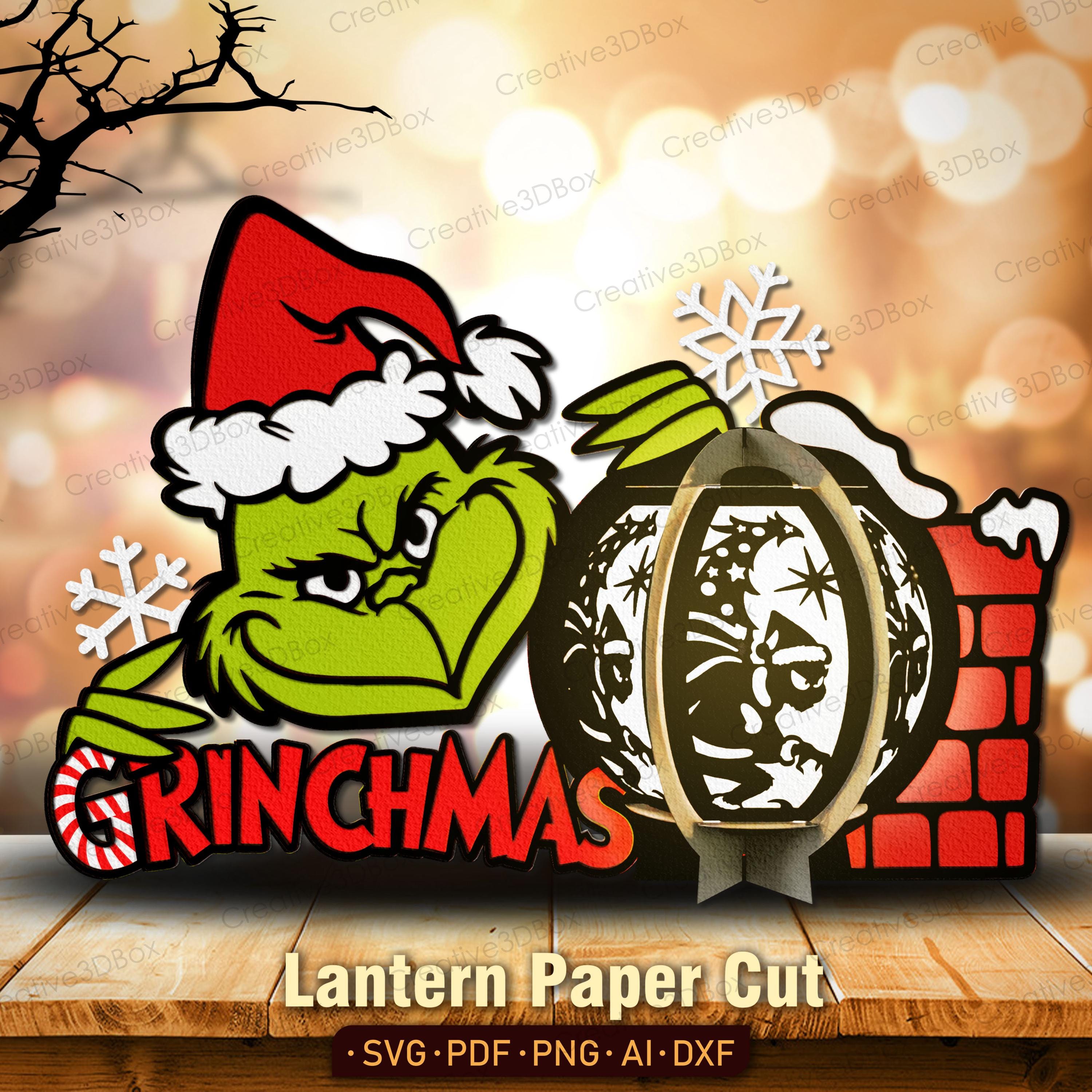 Funny Christmas Lantern SVG Cut File, Grumpy Green Monster in Santa Hat ...