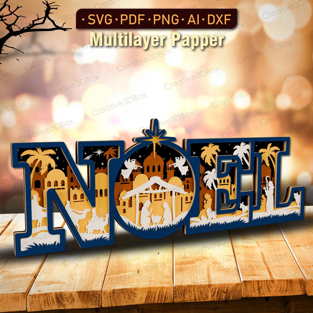 Christmas Noel Multilayer Paper Cut Design, Nativity Scene Layered ...